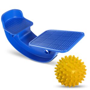 proheal foot rocker calf stretcher with spiked ball massager - for plantar fasciitis, achilles tendonitis - calf, foot, heel, and ankle stretcher - lower leg pain relief - blue with yellow ball