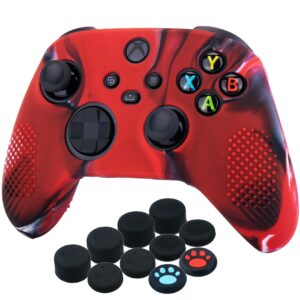 yorha silicone cover skin case for xbox series x/s controller x 1(camouflage red) with thumb grips x 10