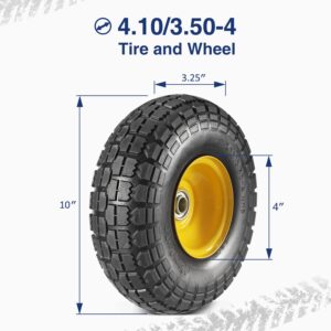 MaxAuto 10 Inch Solid Rubber Tires 4.10 3.50-4 Flat Free Tire 4.10/3.50-4 Tire and Wheel, 2.25" Offset Hub, 5/8" Bearings, for Hand Truck, Trolley, Garden Cart, Lawn Mower, Garden Wagon, Wheelbarrow