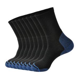 ecoey men's work boots athletic running crew socks, dry-tech moisture wicking heavy cushion 8 pairs (black+blue, us shoe size: men 7-9/women 8.5-10.5)