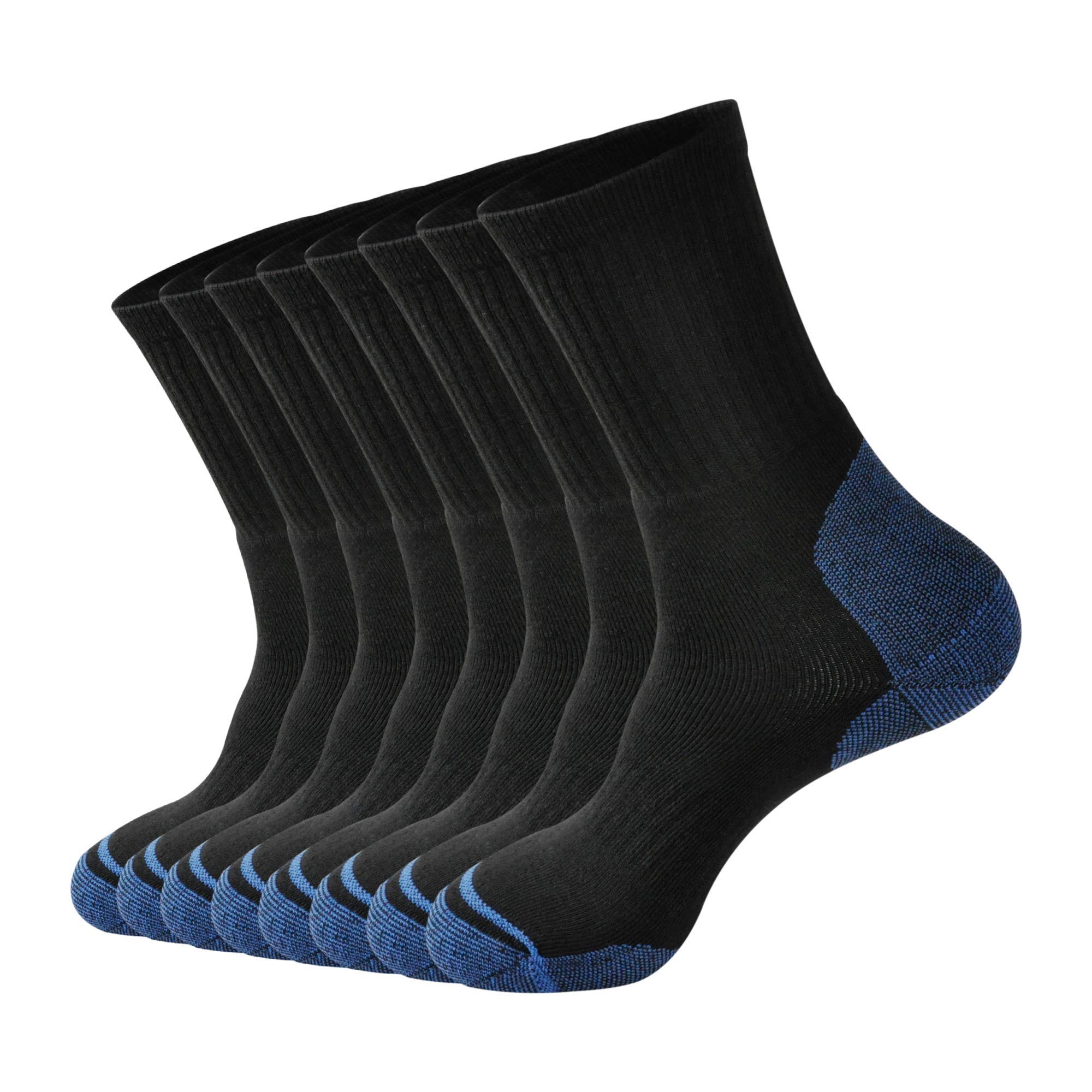 ECOEY Men's Work Boots Athletic Running Crew Socks, Dry-Tech Moisture Wicking Heavy Cushion 8 Pairs (Black+Blue, US Shoe Size: Men 7-9/Women 8.5-10.5)