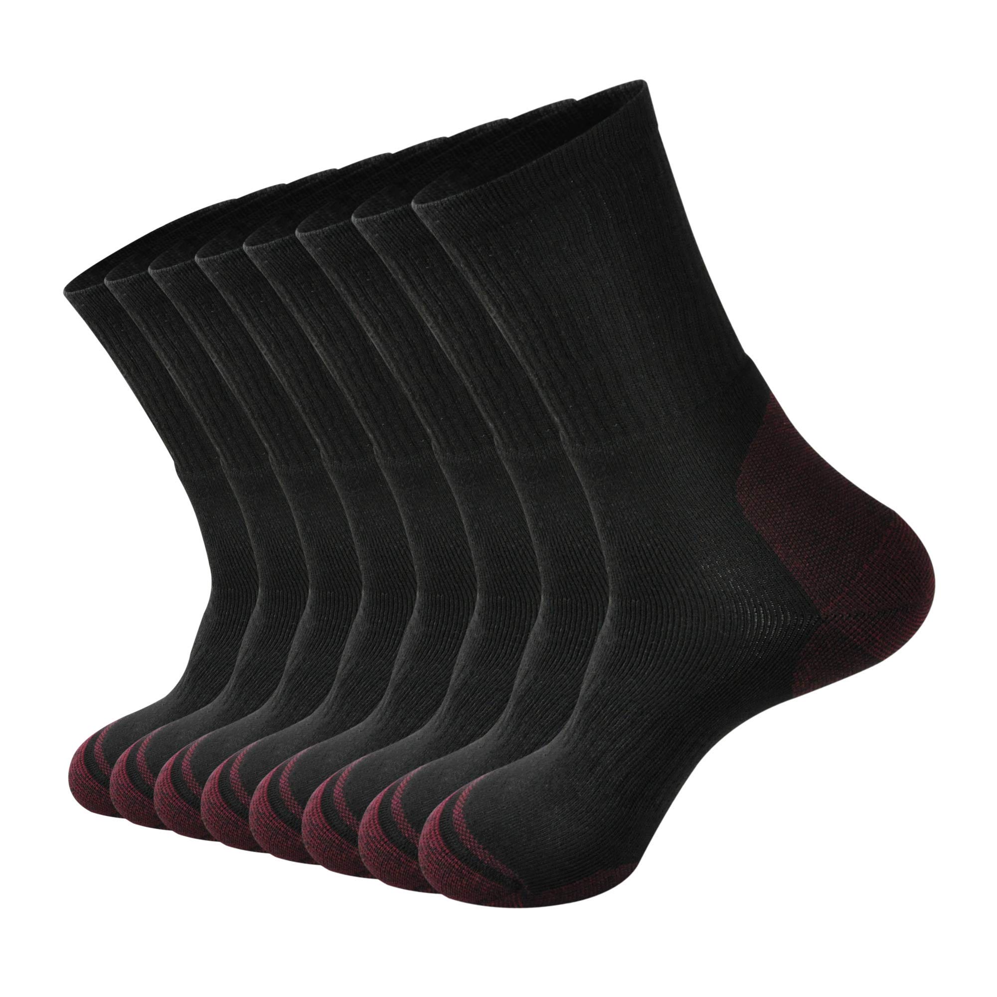 ECOEY Men's Work Boots Athletic Running Crew Socks, Dry-Tech Moisture Wicking Heavy Cushion 8 Pairs (Black+Dark Red, US Shoe Size: Men 9.5-11.5/Women 11-13)