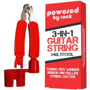 guitar string winder, string cutter and bridge pin puller - 3-in-1 guitar tool for acoustic and electric guitars - wind guitar strings quickly - cut excess string off - pull pins out easily