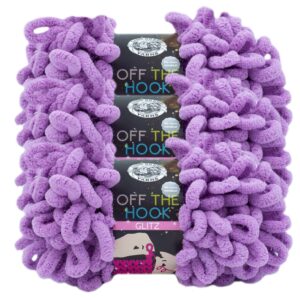 (3 pack) lion brand yarn off the hook glitz no needle bulky yarn, lilac