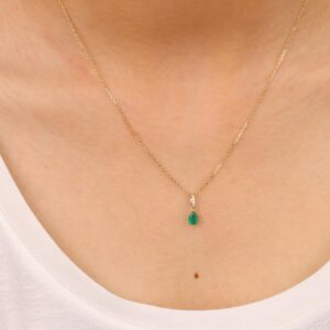 Gin & Grace 10K Yellow Gold Natural Zambian Emerald Pendant with natural Diamonds for women | Ethically, authentically & organically sourced Pear-cut Emerald hand-crafted jewelry for her, Valentine's Day Gift for her