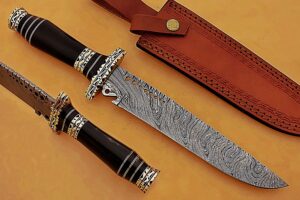 custom handmade damascus steel hunting knife / bowie knife ss-17366 ( horn ) (black)