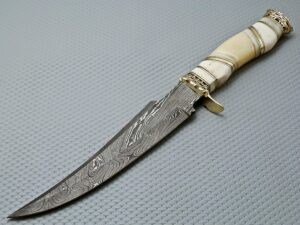 skokie knives custom hand made damascus steel hunting fixed blade knife handle camel bone