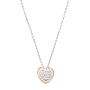 dazzlingrock collection 0.25 carat (ctw) round & baguette white diamond women heart shape pendant with 18 inch silver chain in 14k rose gold