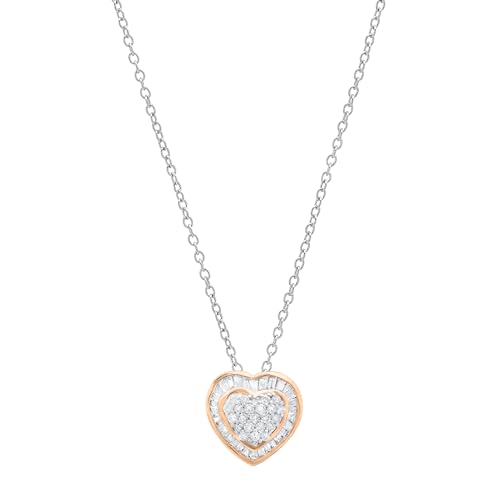 Dazzlingrock Collection 0.25 Carat (Ctw) Round & Baguette White Diamond Women Heart Shape Pendant with 18 inch Silver Chain in 14K Rose Gold