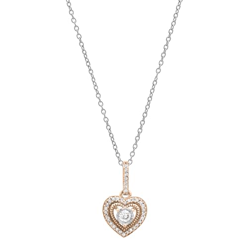 Dazzlingrock Collection 0.13 Carat (Ctw) Round White Diamond Women Double Heart Pendant with 18 inch Silver Chain in 18K Rose Gold