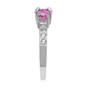 Silvershake Created Pink Tourmaline 925 Sterling Silver 3-Stone Anniversary Engagement Ring for Women Size 6.5