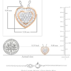 Dazzlingrock Collection 0.25 Carat (Ctw) Round & Baguette White Diamond Women Heart Shape Pendant with 18 inch Silver Chain in 14K Rose Gold