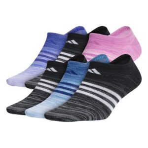 adidas women's superlite no show socks (6-pair), black/white/victory blue, medium