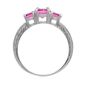 Silvershake Created Pink Tourmaline 925 Sterling Silver 3-Stone Anniversary Engagement Ring for Women Size 6.5