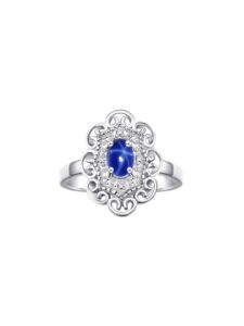 rylos sterling silver floral designer ring with 6x4 mm oval blue star sapphire gemstone & sparkling diamonds - birthstone jewelry for women -size 7