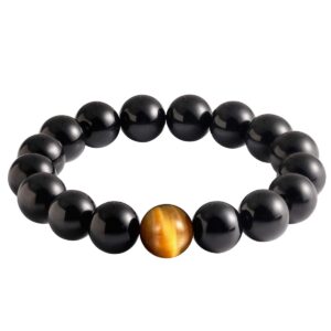 jewever tiger eye black obsidian bracelet for men women 12mm beads stone energy healing crystal unisex stretch