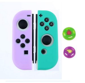 thumb grips joystick cap cover soft silicone protective skin case for nintendo switch joy-con (light purple-cyan)