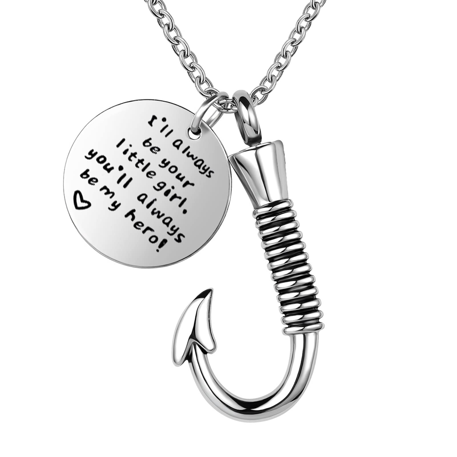 LuxglitterLin Fish hook Cremation Urn Necklace for Ashes Fishing Memorial Ashes Keepsake Pendant Jewelry