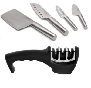 berghoff essentials 4pc kitchen knife set & sharpener ergonomically designed hollow handle slip resistant sharp, well balanced diamond surface