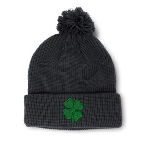 pom pom beanies for women 4 leaf clover embroidery skull cap shamrock st patrick's day winter hats for men acrylic 1 size black design only