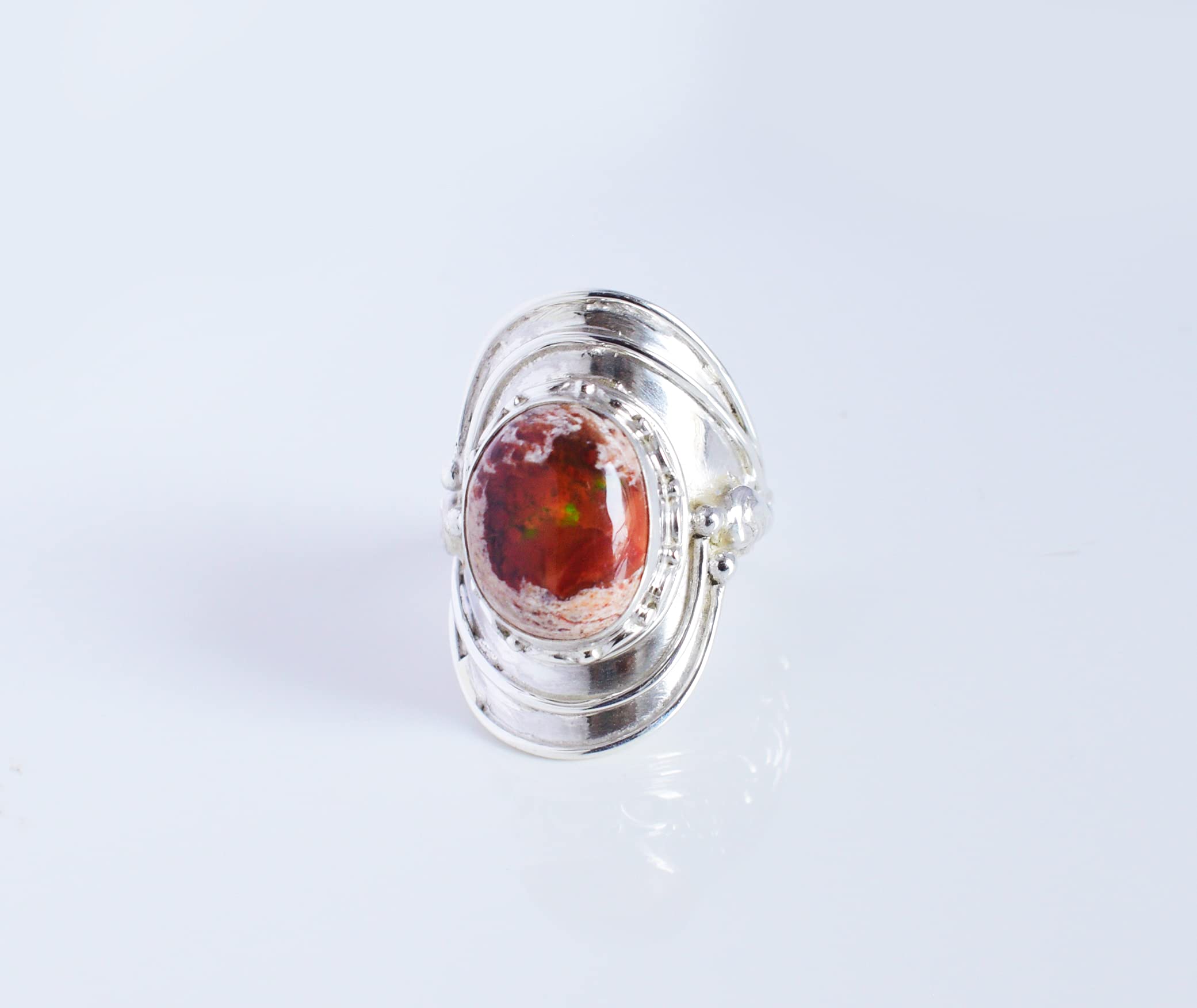 Ravishing Impressions Amazing Mexican Fire Opal Gemstone 925 Solid Sterling Silver Ring Designer Jewelry