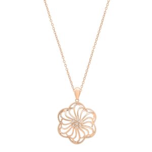 dazzlingrock collection 0.15 carat (ctw) round white diamond women swirl flower pendant with 18 inch gold chain in 10k rose gold