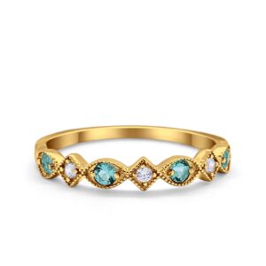 blue apple co. yellow tone, simulated paraiba tourmaline cz size-8 art deco stacking half eternity wedding band ring round simulated cubic zirconia 925 sterling silver