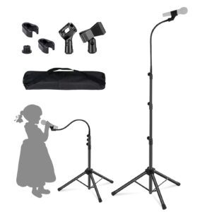 boom mic stand-kangziliang mike stand gooseneck microphone stand tripod adjustable height 3'- 6' with mic clips and 3/8" - 5/8" adapter microphone stand for singing