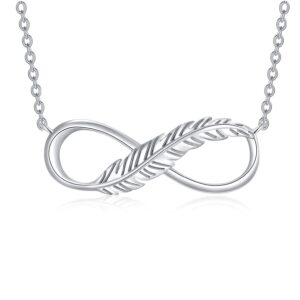 pdtjmtg infinity feather necklace 925 sterling silver necklace for women, 18”+2”