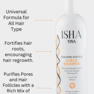 ISHA DNA Keratin System Shampoo - Infused with Garlic Extract for Damaged, Thinning Hair - Promotes Growth, Sulfate and Paraben Free