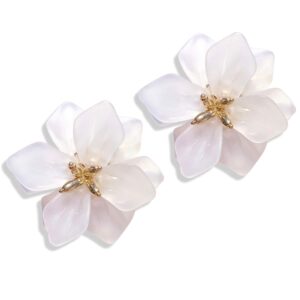 acrylic large flower stud earrings matte flower dangle earrings with gold flower bud for women