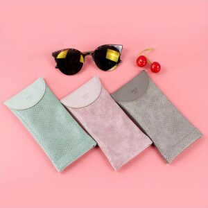 Pack of 3 Eyeglasses Pouch Squeeze Top Sunglasses Pouch Eyeglass Cases Soft Leather Eyeglasses Storage Bag Eyeglass Holder