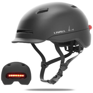 livall c20 smart bike helmet with led lights & visor, cpsc certified, bike helmet with fall detection for adults men women, bicycle helmet for urban commuter e-bike scooter skateboard