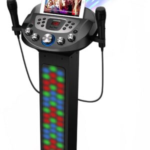 Starion KS829-B Bluetooth Karaoke Machine l Pedestal Design w/Light Show l 4 Built-in Speakers & 2 Tweeters l Two USB for Bluetooth / MP3 Record & Playback l Disco Ball Effect l Two Microphones