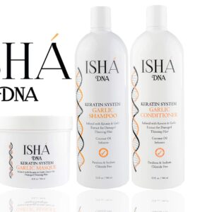 ISHA DNA Keratin System Shampoo - Infused with Garlic Extract for Damaged, Thinning Hair - Promotes Growth, Sulfate and Paraben Free