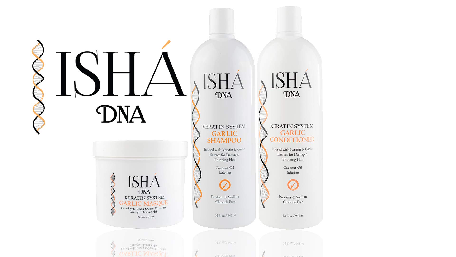 ISHA DNA Keratin System Shampoo - Infused with Garlic Extract for Damaged, Thinning Hair - Promotes Growth, Sulfate and Paraben Free