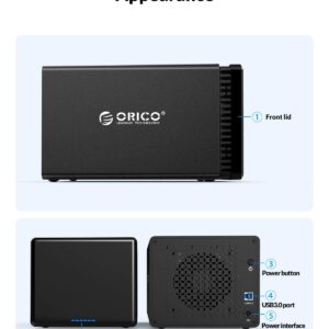 ORICO 5 Bay External Hard Drive Enclosure Magnetic Aluminum 3.5inch USB 3.0 to SATA HDD Enclosure for Enterprise Storage Expansion Up to 80TB(5X16TB) with Build-in Fan and 78W Power Supply - NS500U3