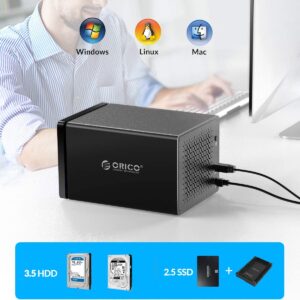 ORICO 5 Bay External Hard Drive Enclosure Magnetic Aluminum 3.5inch USB 3.0 to SATA HDD Enclosure for Enterprise Storage Expansion Up to 80TB(5X16TB) with Build-in Fan and 78W Power Supply - NS500U3