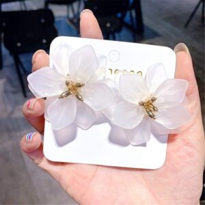 Acrylic Large Flower Stud Earrings Matte Flower Dangle Earrings with Gold Flower Bud for Women