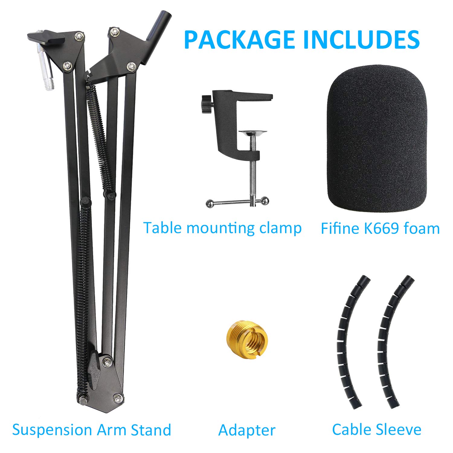 K669 Microphone Boom Arm Mic Stand, Windscreen and Cable Sleeve Compatible with Fifine K669 669B USB Podcast Microphone to Recording and Streaming by YOUSHARES