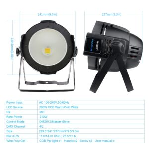 BETOPPER Stage Lights, 200W COB LED Stage Spotlights, Warm & Cold White LED Par Lights, DMX/Master-Slave Lights, Spotlight/Fresnel Lights for Church, Wedding, Theater, Photo Studio