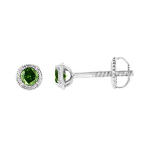 .925 Sterling Silver 1/4 cttw Treated Green Diamond Modern 4-Prong Solitaire Milgrain Stud Earrings (Green Color, I1-I2 Clarity)