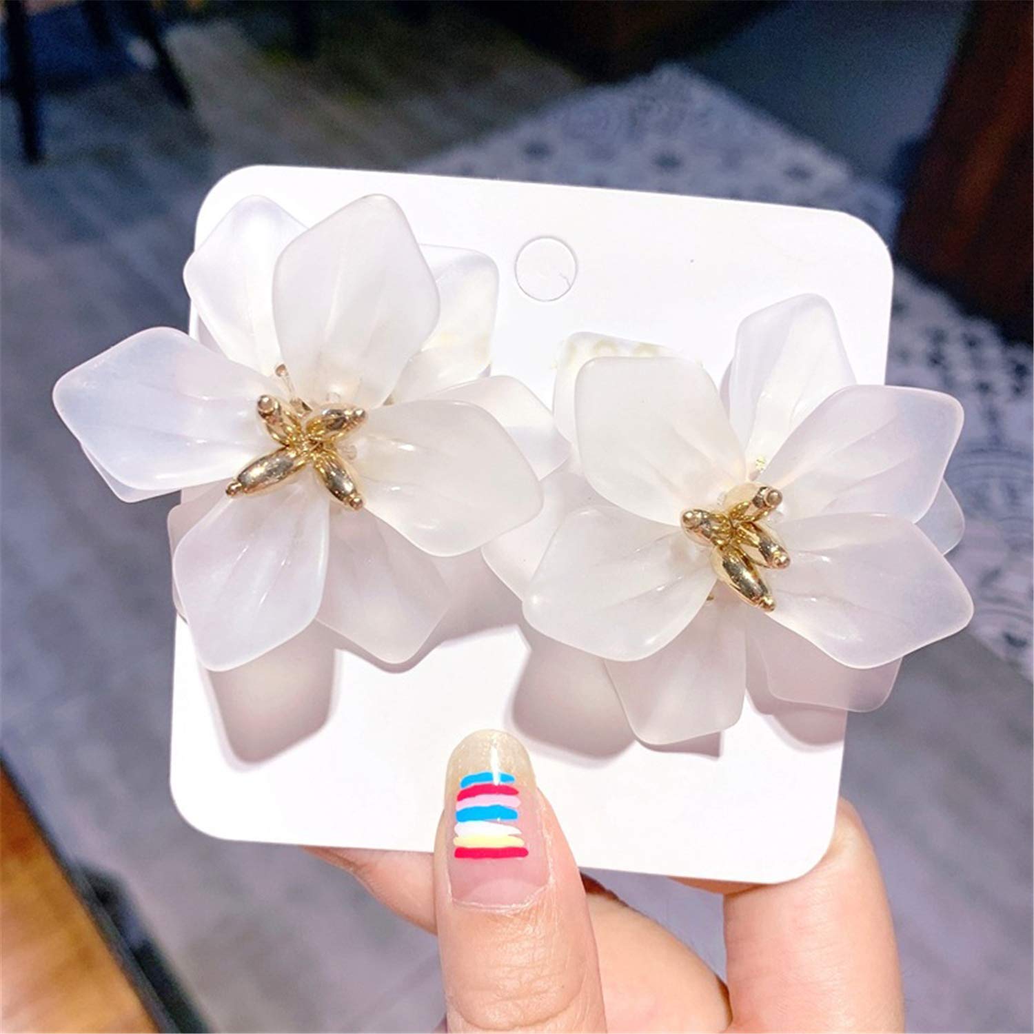 Acrylic Large Flower Stud Earrings Matte Flower Dangle Earrings with Gold Flower Bud for Women