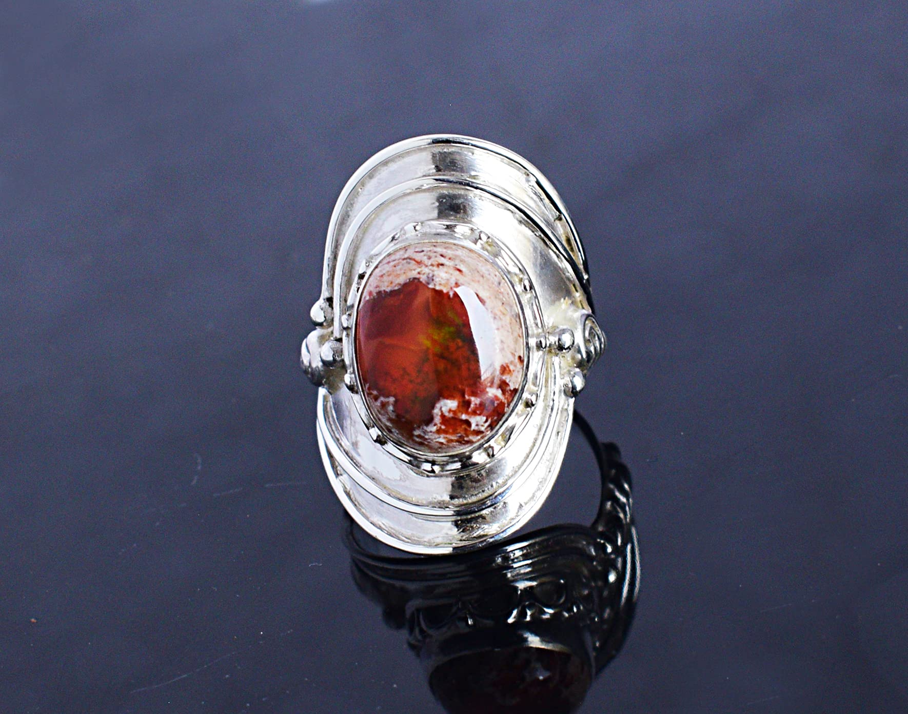 Ravishing Impressions Amazing Mexican Fire Opal Gemstone 925 Solid Sterling Silver Ring Designer Jewelry