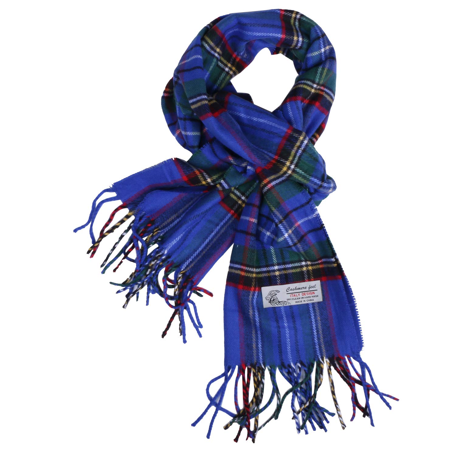 TZ Promise Stewart Plaid Cashmere Feel Classic Soft Luxurious Winter Scarf For Men Women (Scots Royal Blue Plaid)