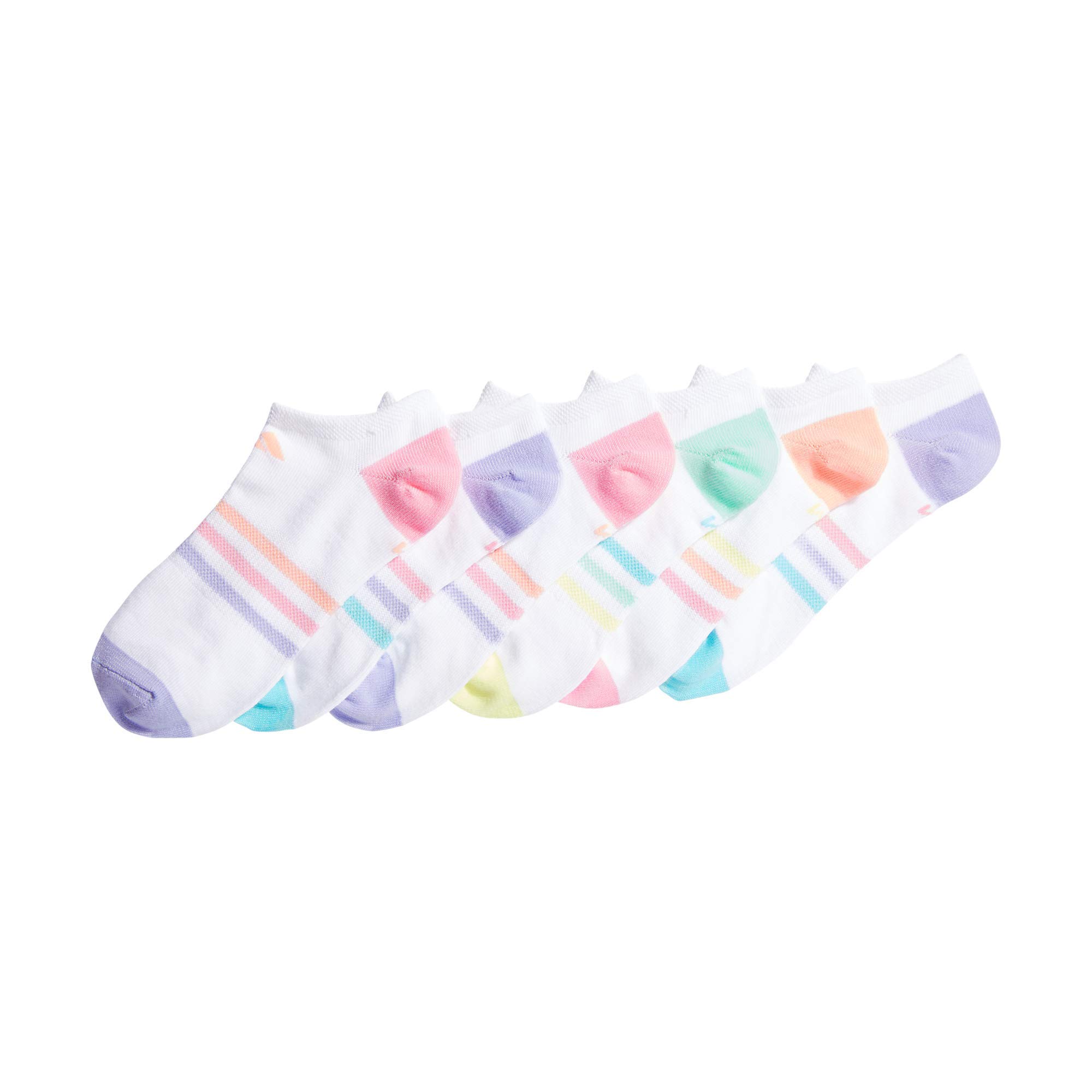 adidas Kids-Girl's Superlite No Show Socks (6-Pair), White/Clear Aqua Blue/Pulse Yellow, Large