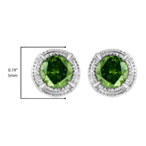 .925 Sterling Silver 1/4 cttw Treated Green Diamond Modern 4-Prong Solitaire Milgrain Stud Earrings (Green Color, I1-I2 Clarity)