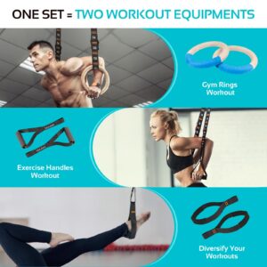 Vulken Wooden Gymnastic Rings with Adjustable Numbered Straps. 1.25'' Olympic Rings for Core Workout, Crossfit, Bodyweight Training. Home Gym Rings with 8.5ft Exercise Straps and Workout Handles. Blue