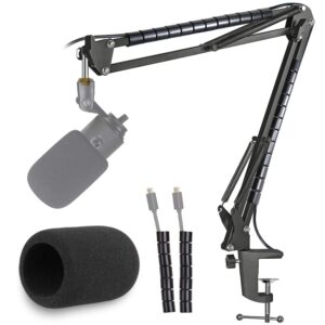 k669 microphone boom arm mic stand, windscreen and cable sleeve compatible with fifine k669 669b usb podcast microphone to recording and streaming by youshares