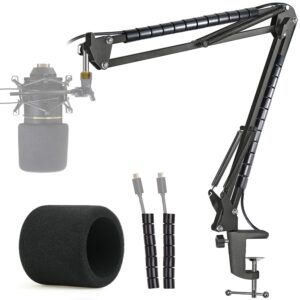 mxl 770 990 microphone stand with pop filter - mic suspension boom arm stand with windscreen, cable sleeve compatible with mxl 770 990 mics by youshares